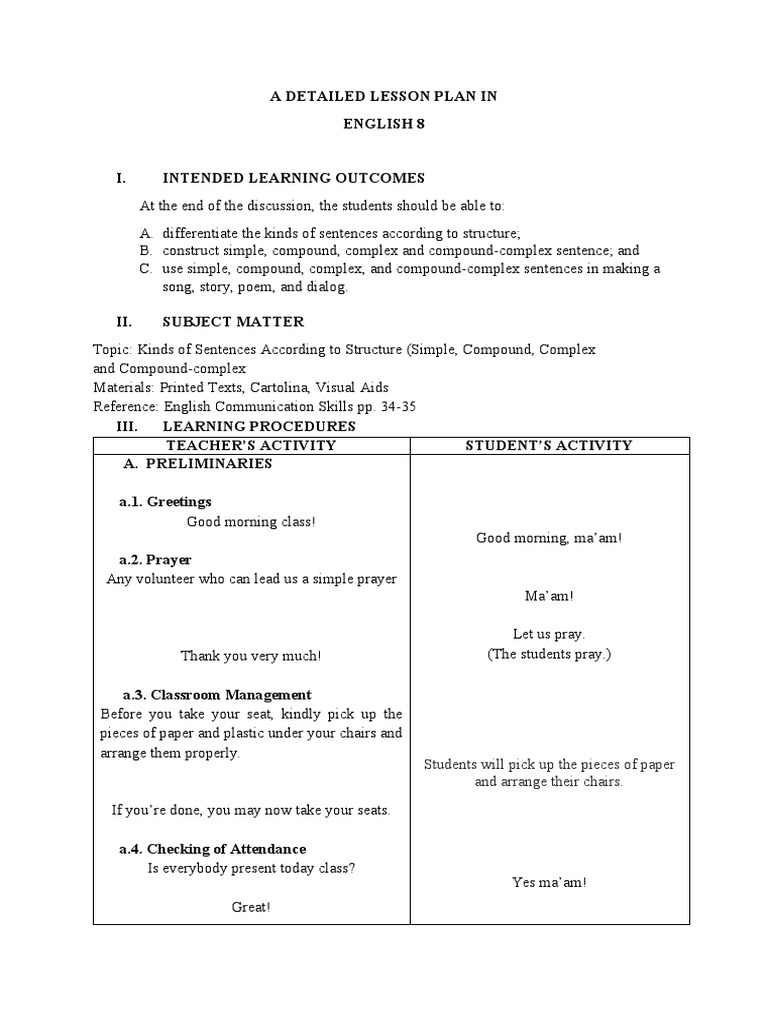 Types of Sentences Lesson Plan | PDF | Sentence (Linguistics) | Clause