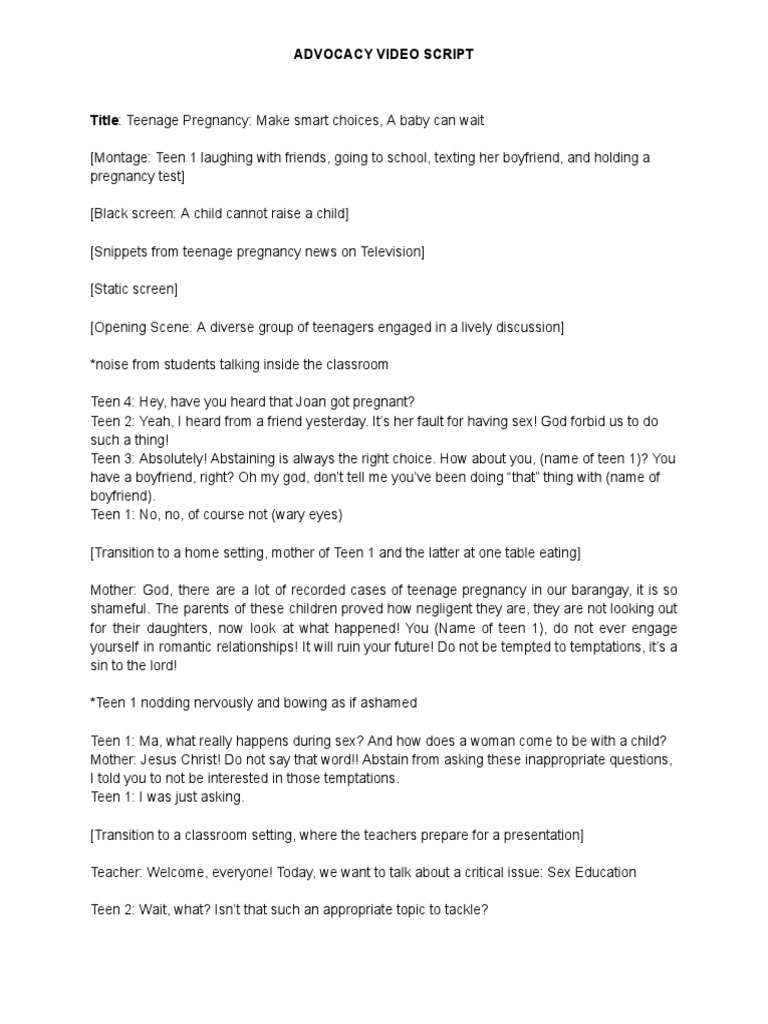 Advocacy Video Script | PDF | Sex Education | Adolescence