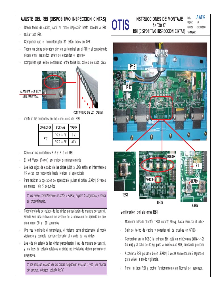 Otis RBI Cintas Tractoras Manual | PDF | Diodo emisor de luz | Ascensor
