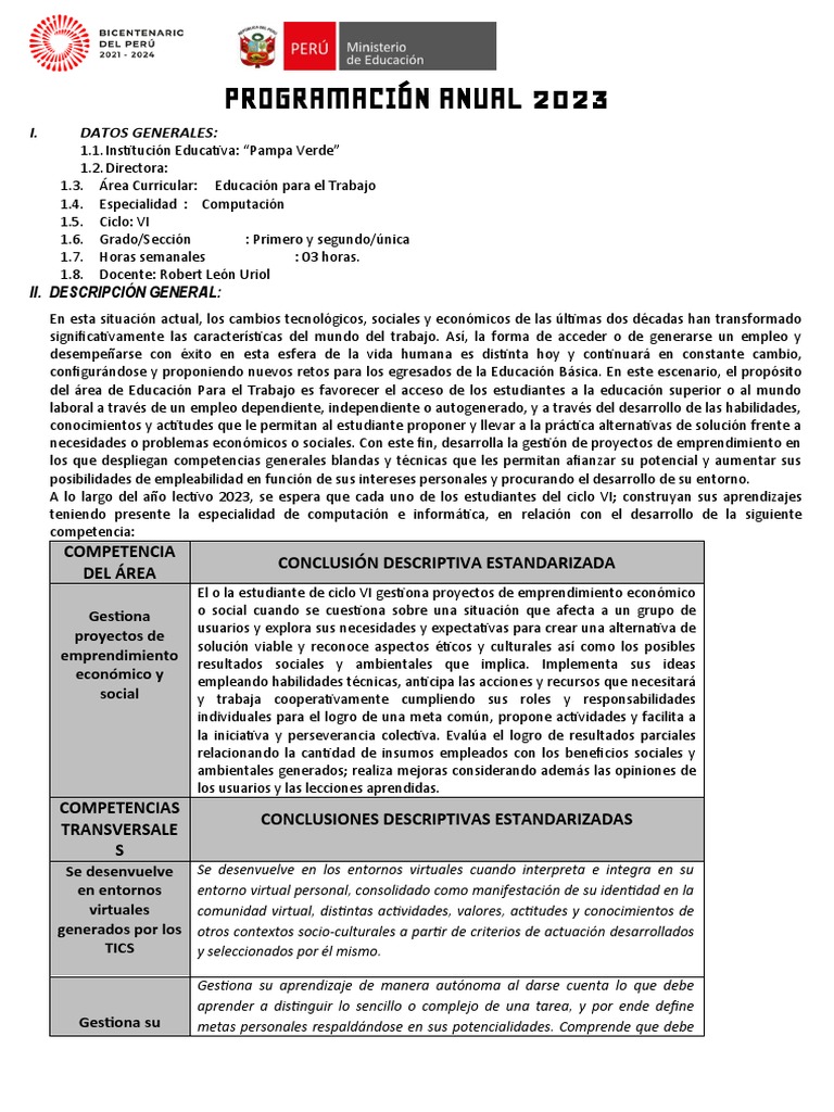 PROGRAMACION ANUAL VI CICLO Q | PDF | Evaluación | Aprendizaje