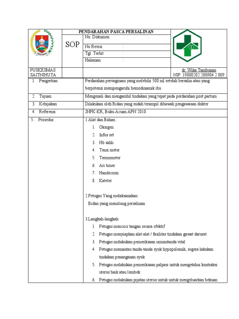 SOP Penanganan Perdarahan Pasca Persalinan | PDF