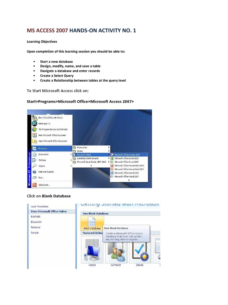 Access 2007 Activity No. 1 | PDF | Microsoft Access | Tab (Gui)