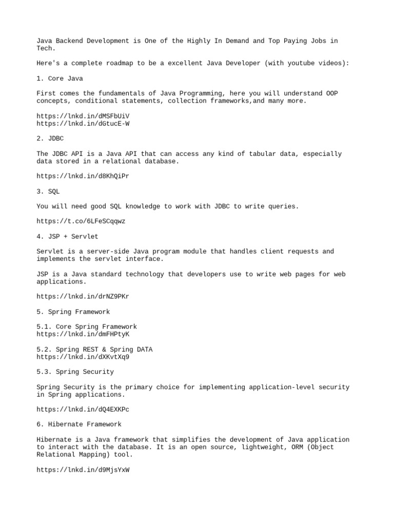 Java Backend RoadMap | Download Free PDF | Spring Framework | Java (Programming Language)