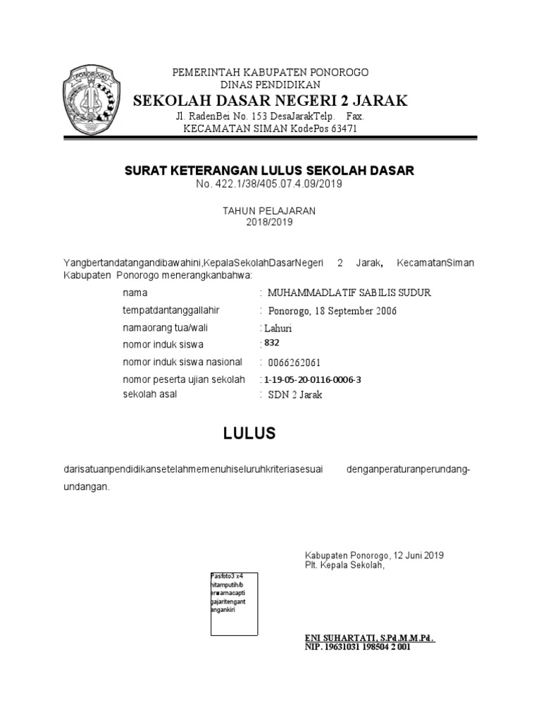 Surat Keterangan Lulus Sementara | PDF