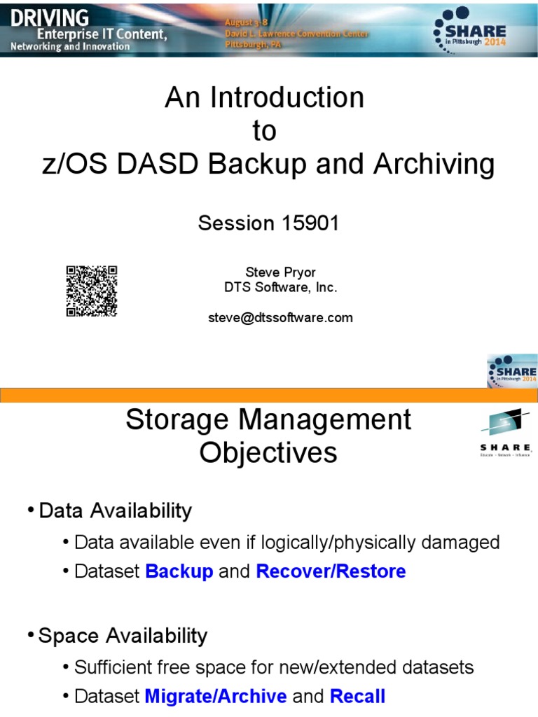 An Introduction to z/OS DASD Backup and Archiving | PDF | Backup ...