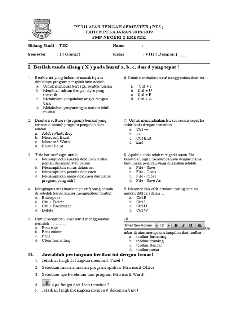 Soal PTS TIK Kelas 8 Ganjil | PDF