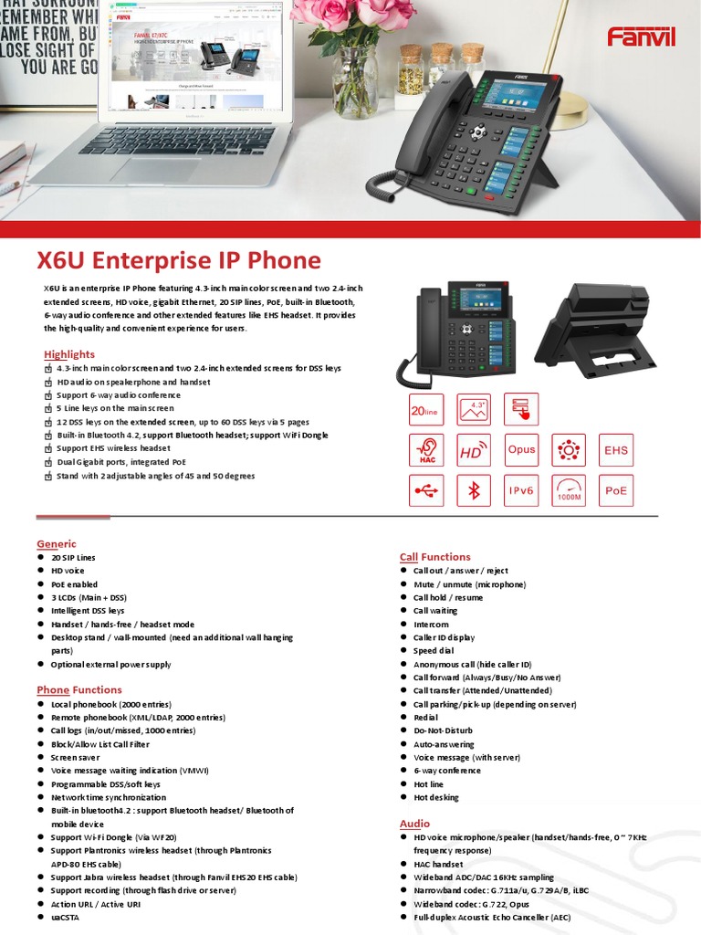 Fanvil X6U-V2 Datasheet | PDF | Port (Computer Networking) | Computer Science