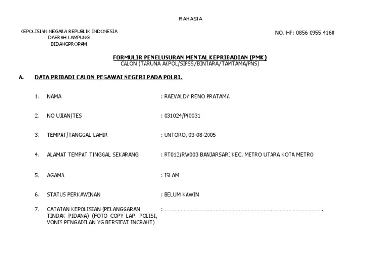 Blanko FORMULIR PMK TA 2023 HAL 1 ISI | PDF