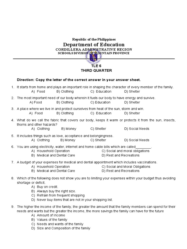 Division Assessment TLE 6 HE Q3 | PDF | Linens | Textiles