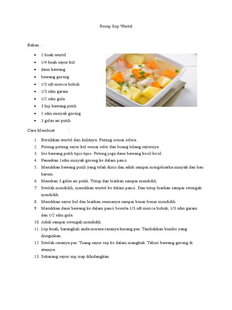 Resep Sop Wortel dan Kol Sederhana | PDF