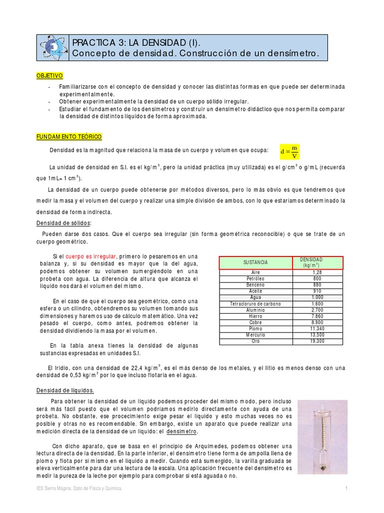 PRACTICA 3. Cálculo de Densidades | PDF | Densidad | Ciencias fisicas