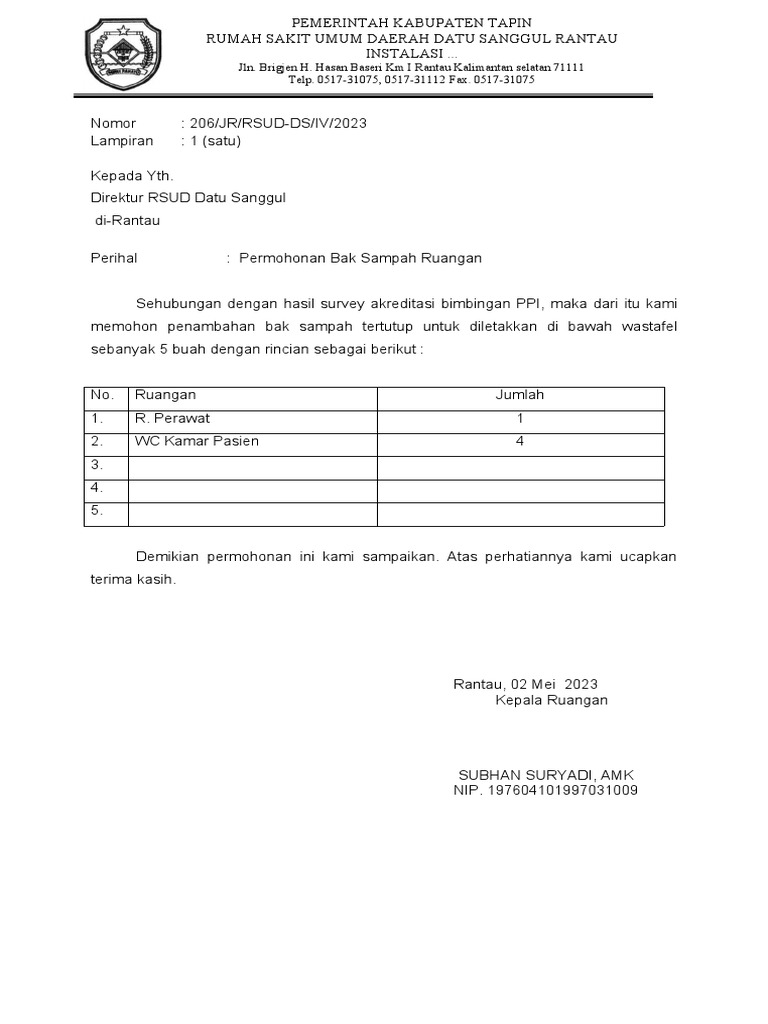CONTOH USULAN Bak Sampah | PDF