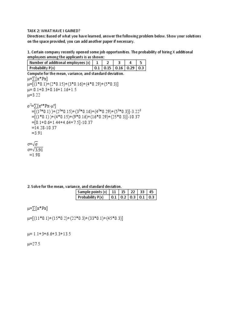 Task 1 Math | PDF | Standard Deviation | Variance