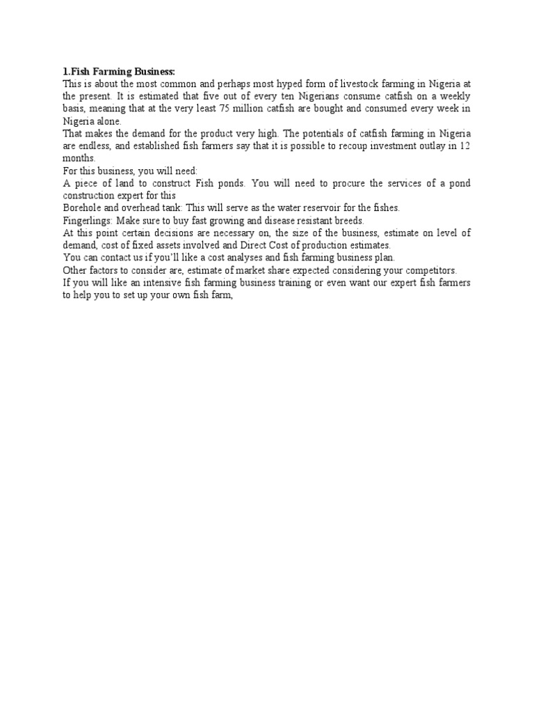 Fish Farming Business Plan | PDF