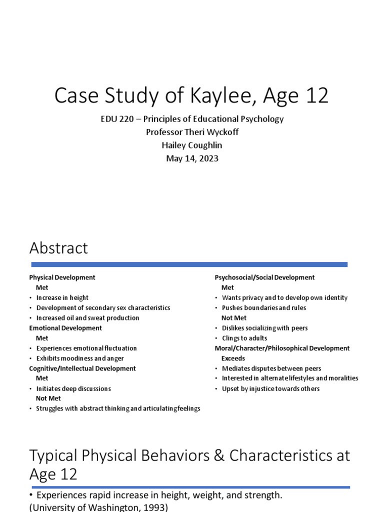 Case Study of Kaylee Age 12 | PDF | Cognitive Development | Thought