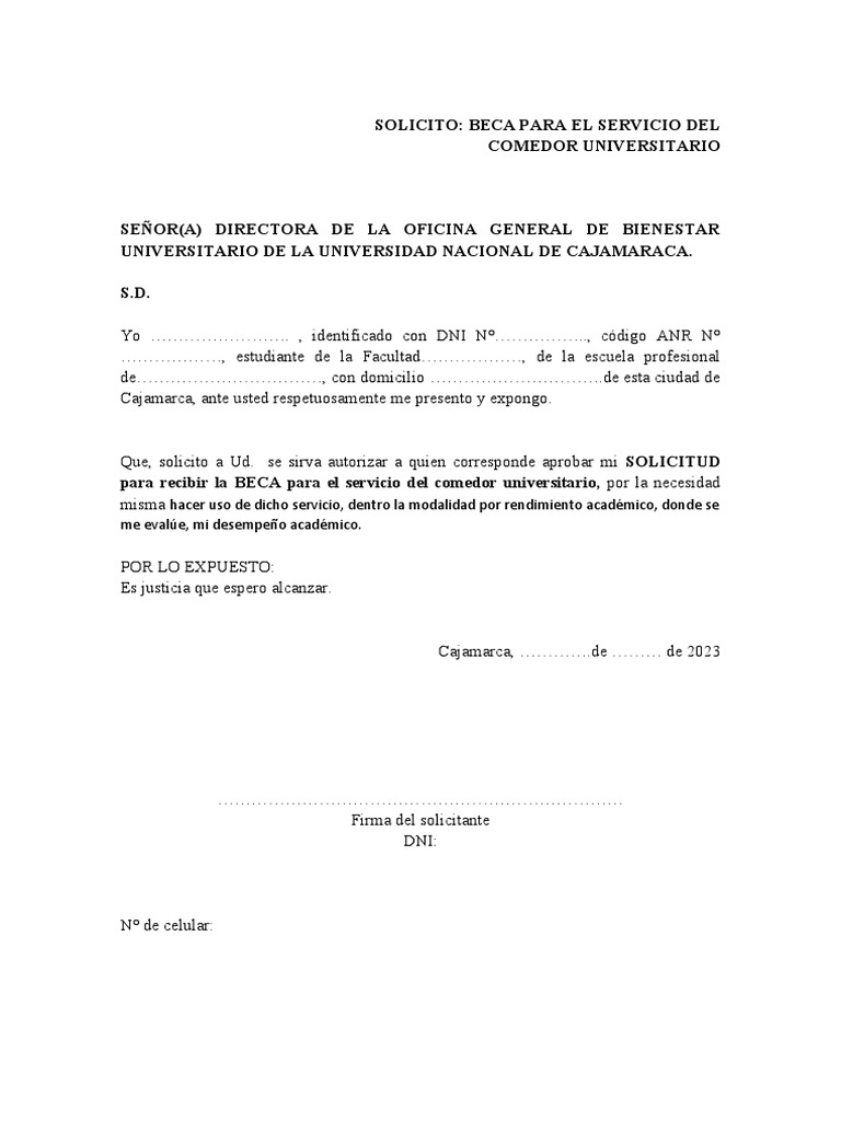 FORMATO 2 - SOLICITUD POR BECA-RENDIMIENTO ACADEMICO | PDF
