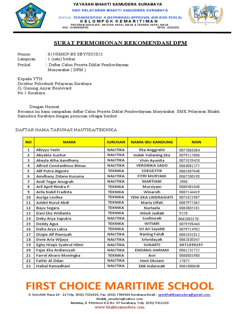 Surat Permohonan DPM | PDF