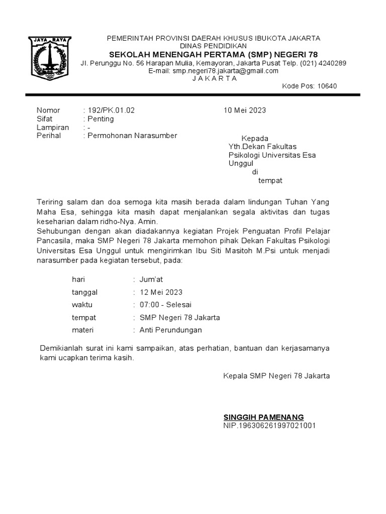 Surat Permohonan Narasumber P5 | PDF Surat Permohonan Narasumber P5 | PDF