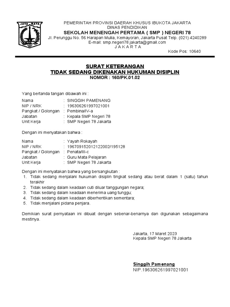 Surat Keterangan Hukdis | PDF