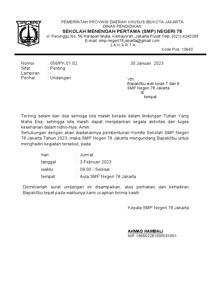 Surat Undangan Pembentukan Komite Sekolah 03 Februari 2023 Pdf