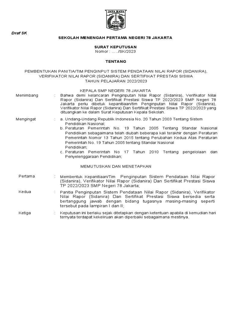 SK Input Nilai Sidanira 2022-2023 | PDF SK Input Nilai Sidanira 2022-2023 | PDF