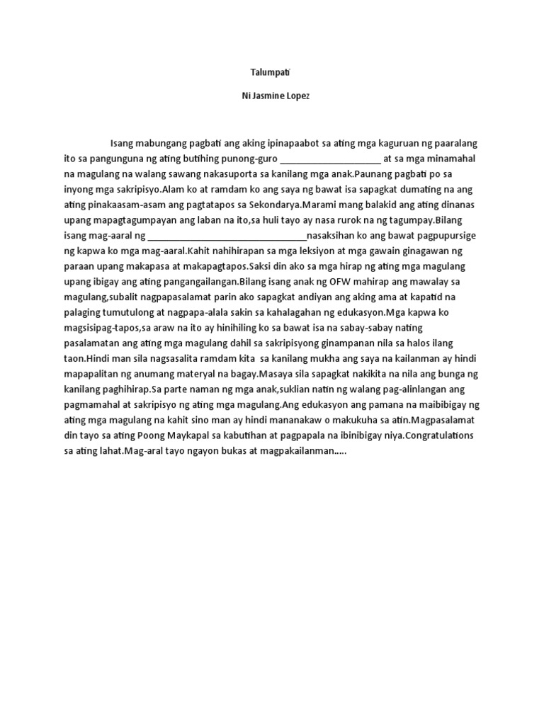 Talumpati SA FILIPINO SHS | PDF