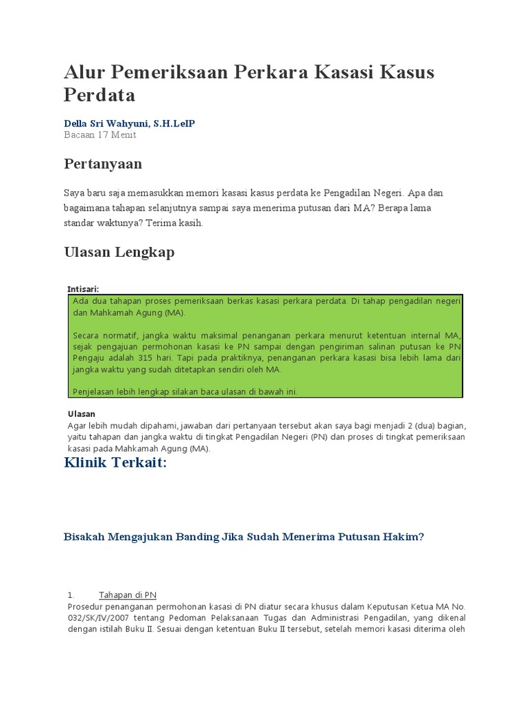 Alur Pemeriksaan Perkara Kasasi Kasus Perdata | PDF