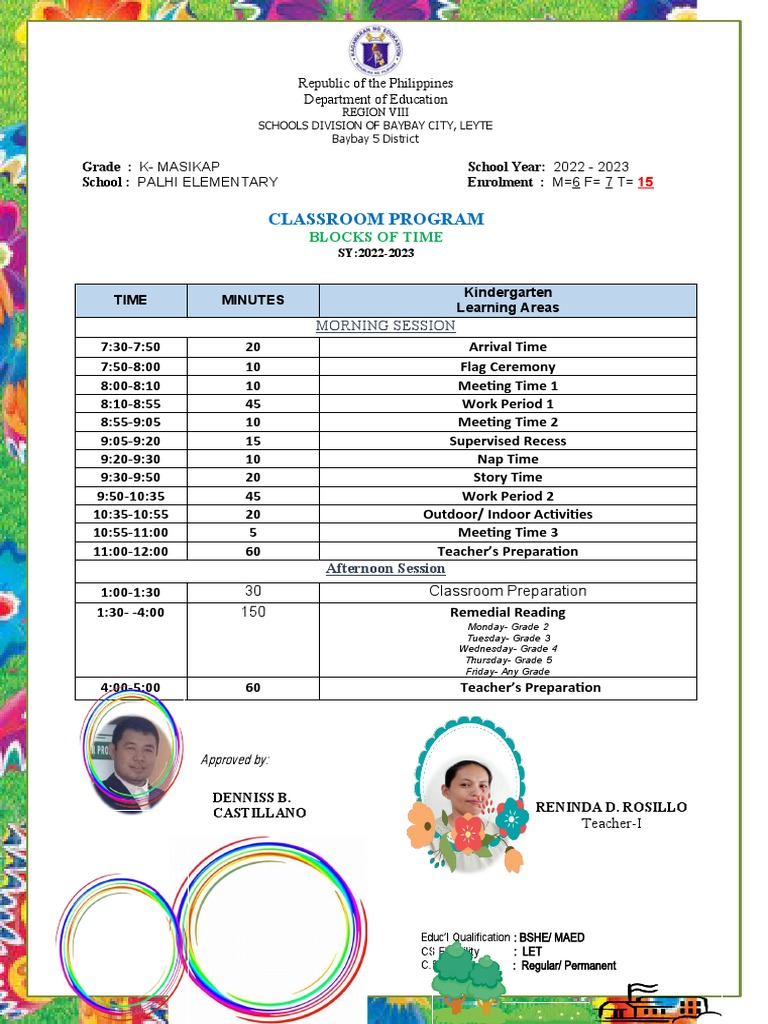 Classroom Program For KINDER | PDF