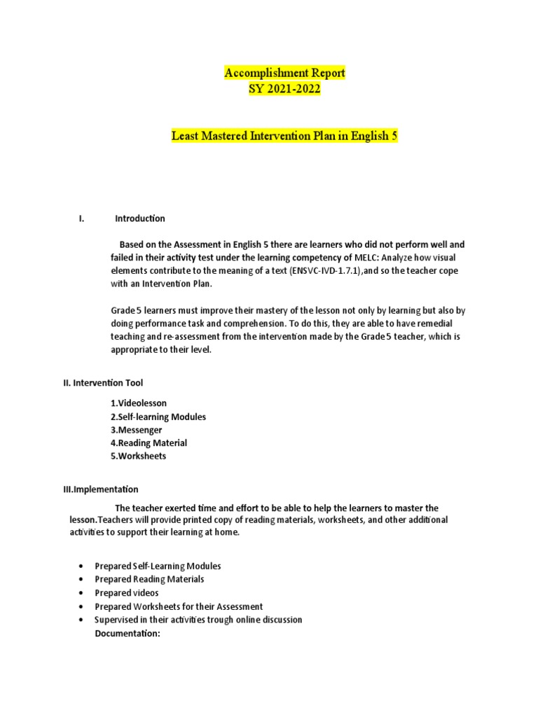 Accomplishment Report Least Mastered | PDF