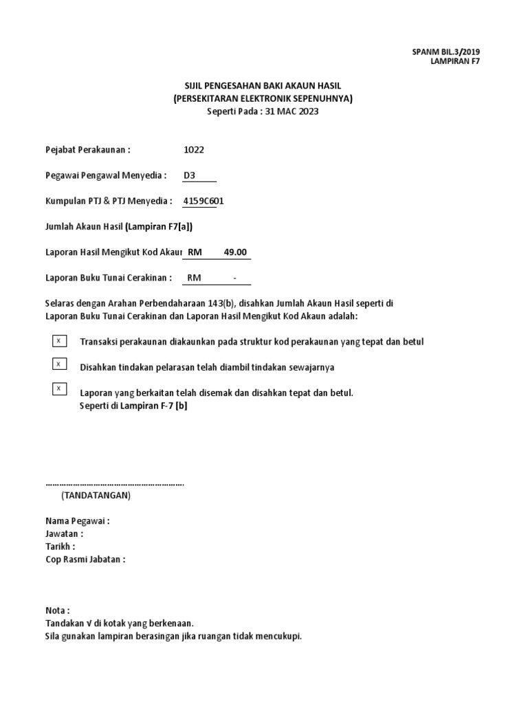 Pengesahan Baki Hasil 2022 Sung Siew | PDF