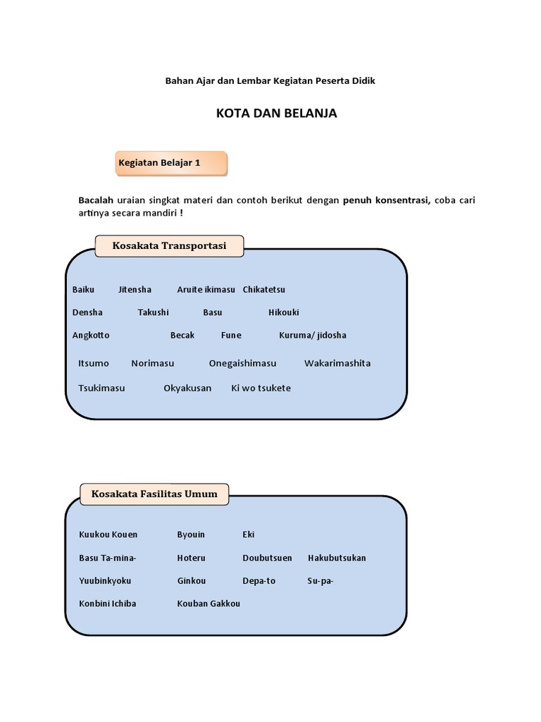 Catatan Siswa (Keg 1-Kota&Belanja) | PDF