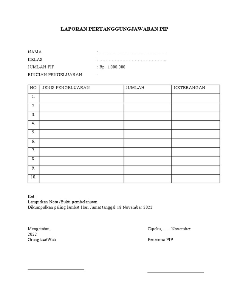 Contoh LPJ PIP Sekolah 2022 | PDF