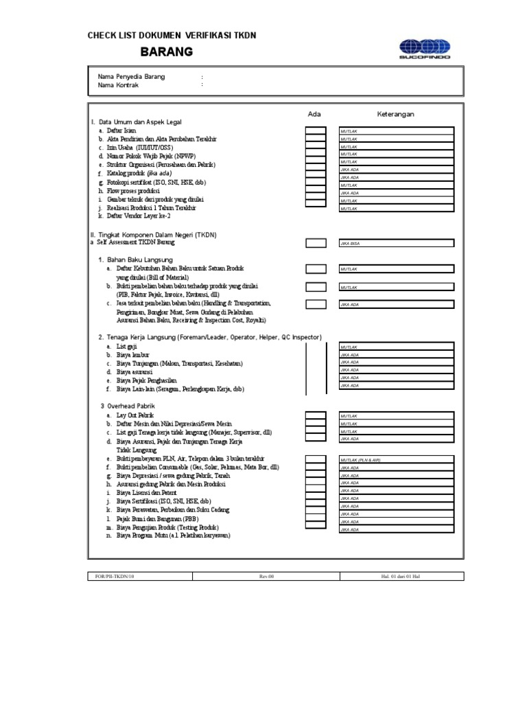 Dokumen Self Assessment TKDN Barang | PDF