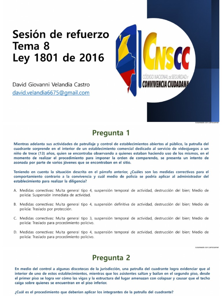 Refuerzo Tema 8 Ley 1801 De 2016 Cnscc Pdf