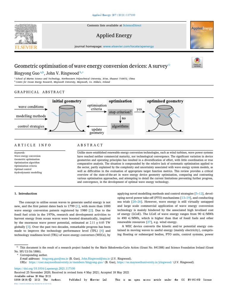 Geometric Optimisation of Wave Energy Conversion Devices 2021 Applied ...