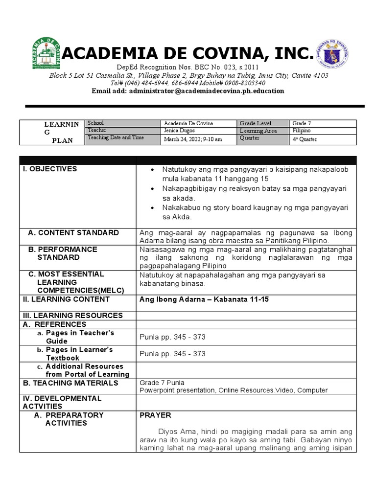 LP - Filipino 7 - Aralin 18 | PDF