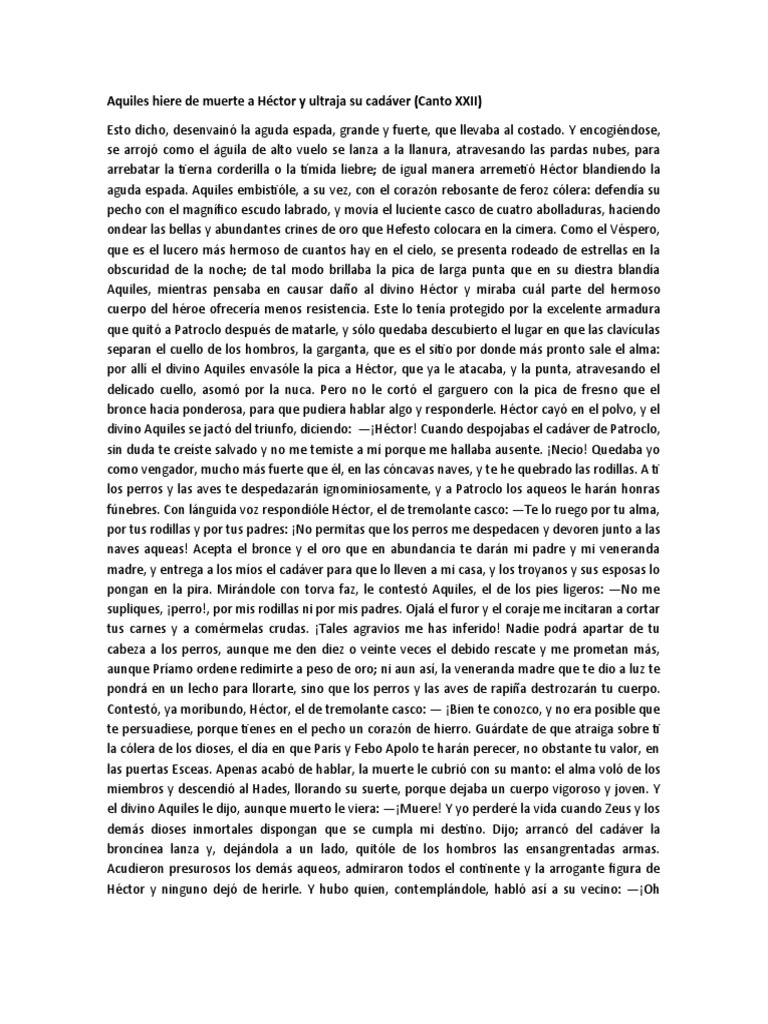 Aquiles hiere de muerte a Héctor y ultraja su cadáver | PDF | Héctor ...
