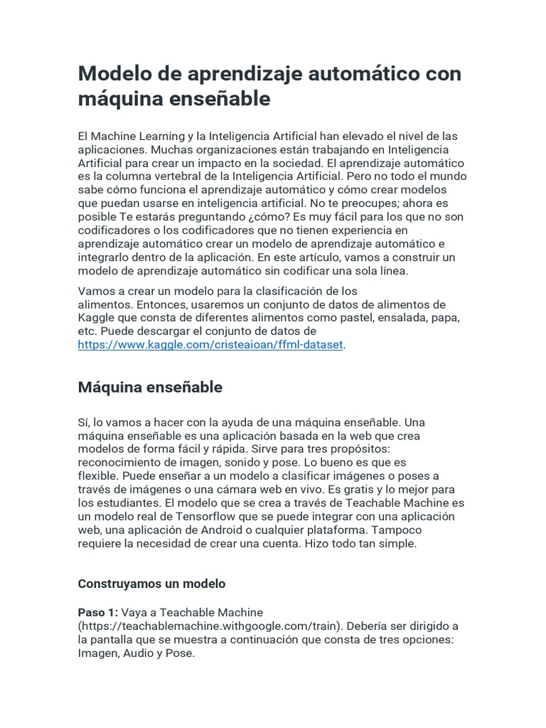 Crea modelo ML sin código con Teachable Machine | PDF | Aprendizaje automático | Software de la ...