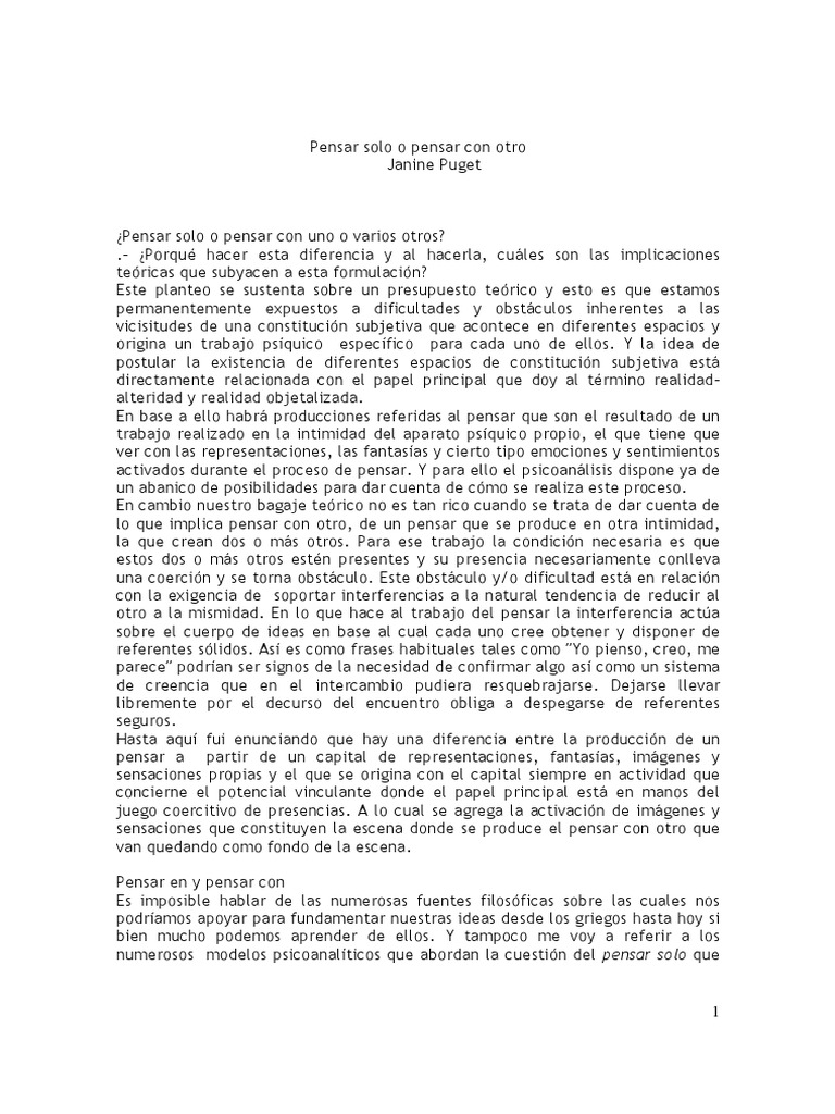 Pensar solo o con otros: Implicaciones | PDF | Pensamiento | Experiencia