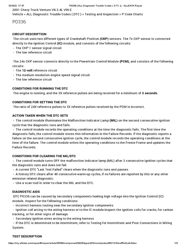 P0336 (ALL Diagnostic Trouble Codes ( DTC )) - ALLDATA Repair | PDF