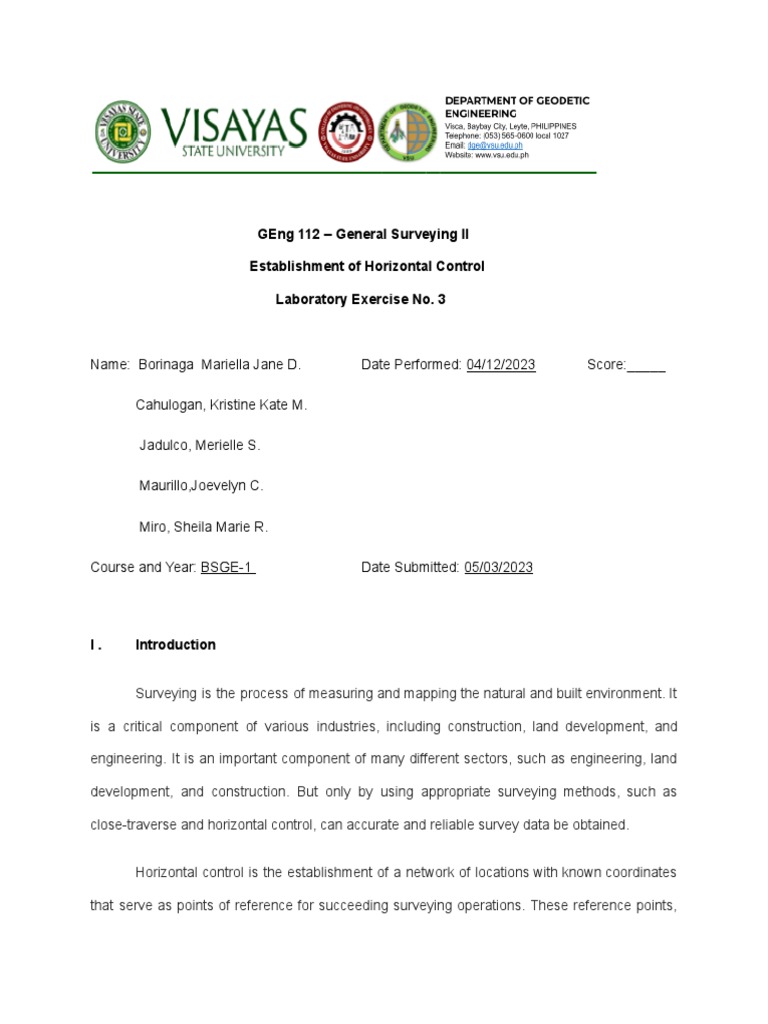 Gr.4 LaboratoryExercise No.3 Establishment of Horizontal Control | PDF ...