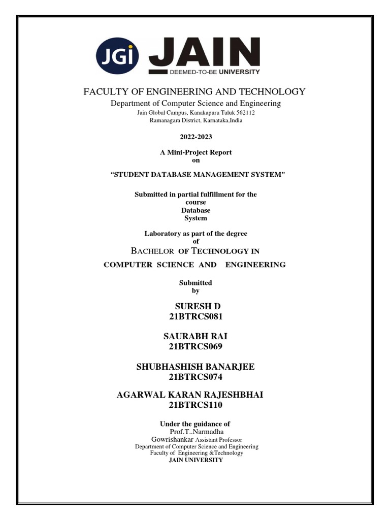 DBMS Project Report | Download Free PDF | Databases | Sql