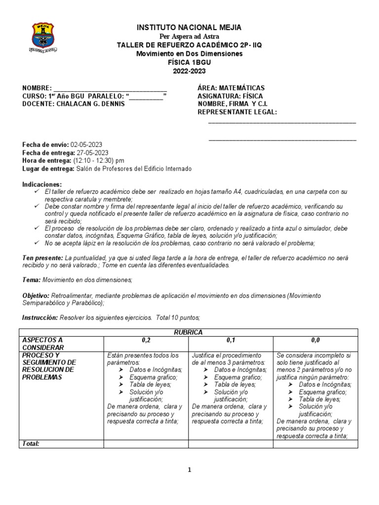 Taller de Movimientos R.A. 1bgu 2p-2q 2022-2023 | PDF | Velocidad | Cinemática