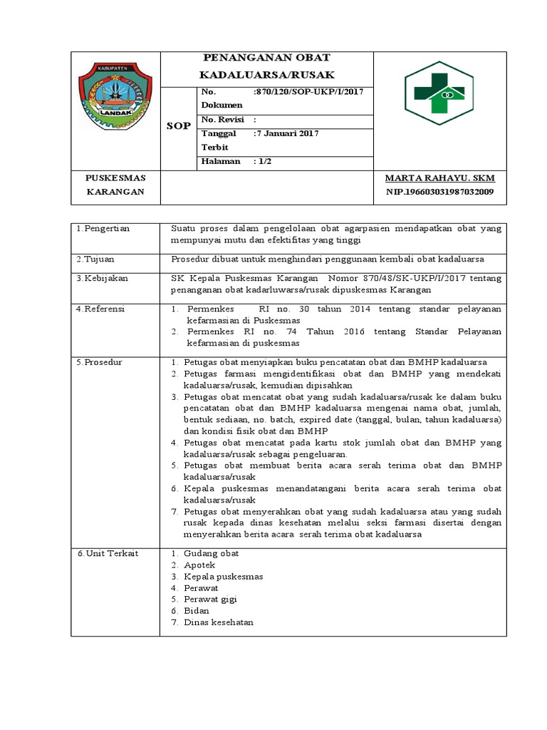 Ep.7 Sop Dan Daftar Tilik Penanganan Obat Kadaluarsa | PDF