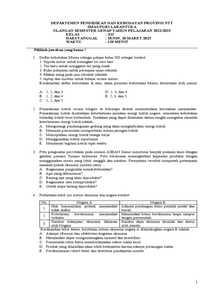 Soal Us Eko Ips Paket A | PDF