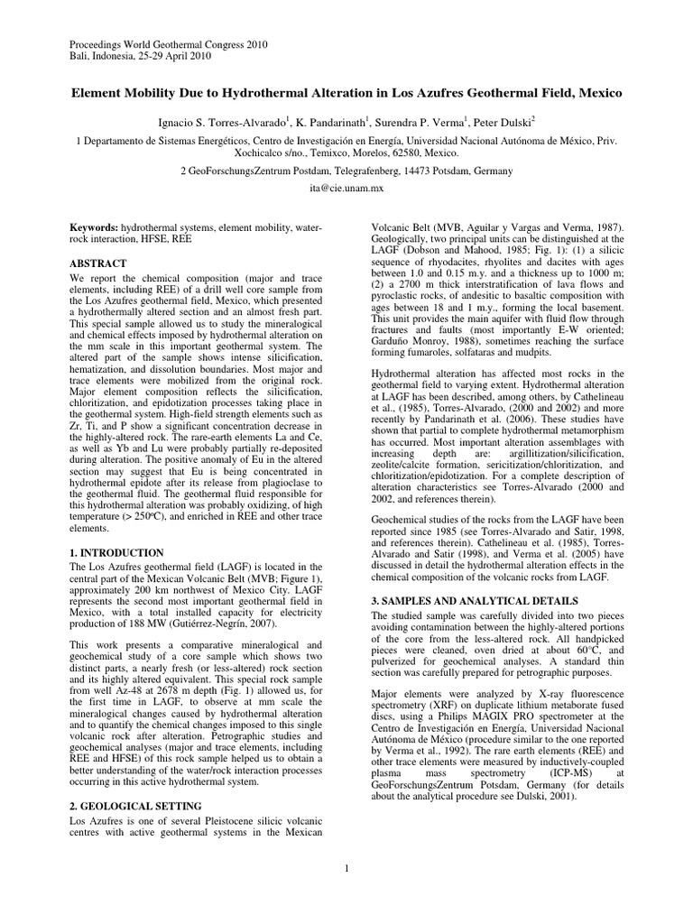 Element Mobility Due To Hydrothermal Alteration in Los Azufres ...