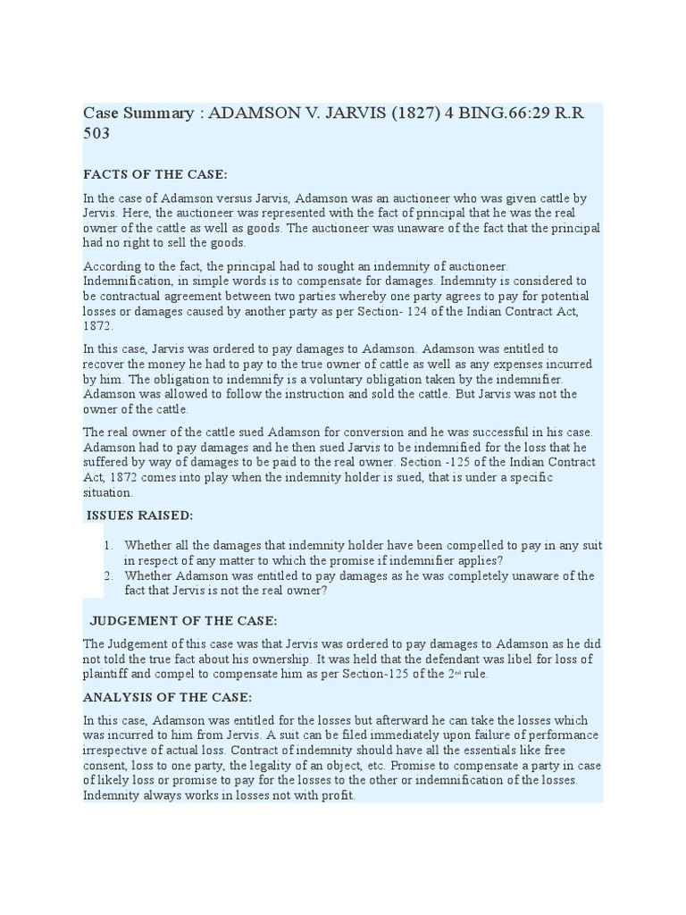 Adamson v. Jarvis-Case Summary | PDF