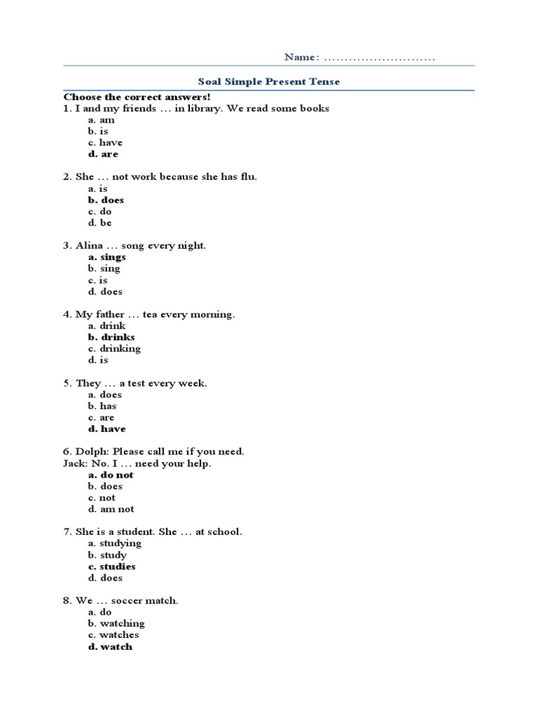 Latihan Soal Simple Present Tense | PDF