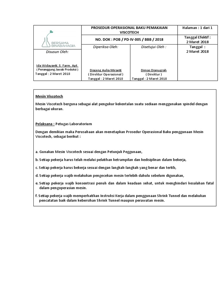 005 POB PD POB Pemakaian Mesin Viscotech | PDF
