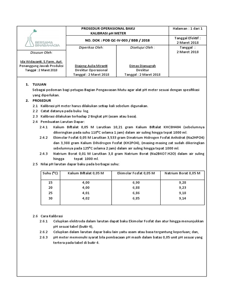 003 POB QC POB Kalibrasi PH Meter | PDF